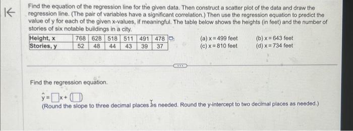 Solved a-find the regression equationb- construct a scatter | Chegg.com
