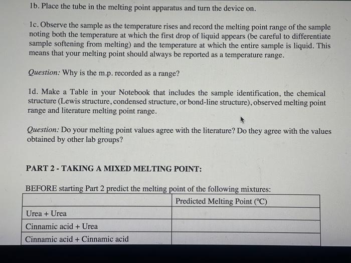 2b. Take the melting points of the mixture and record | Chegg.com
