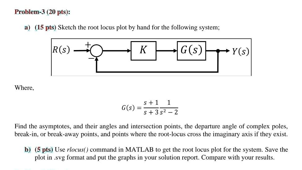 Solved a) (15 pts) Sketch the root locus plot by hand for | Chegg.com