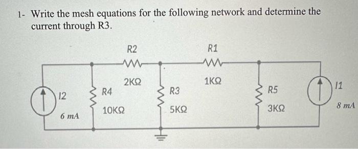 Solved 1- Write the mesh equations for the following network | Chegg.com