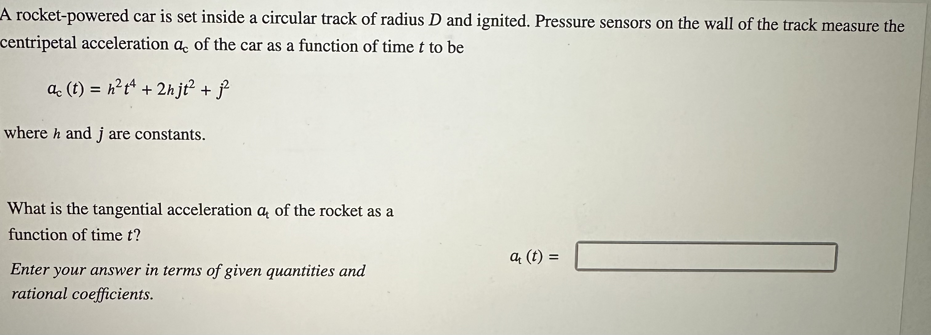 Solved A rocket-powered car is set inside a circular track | Chegg.com