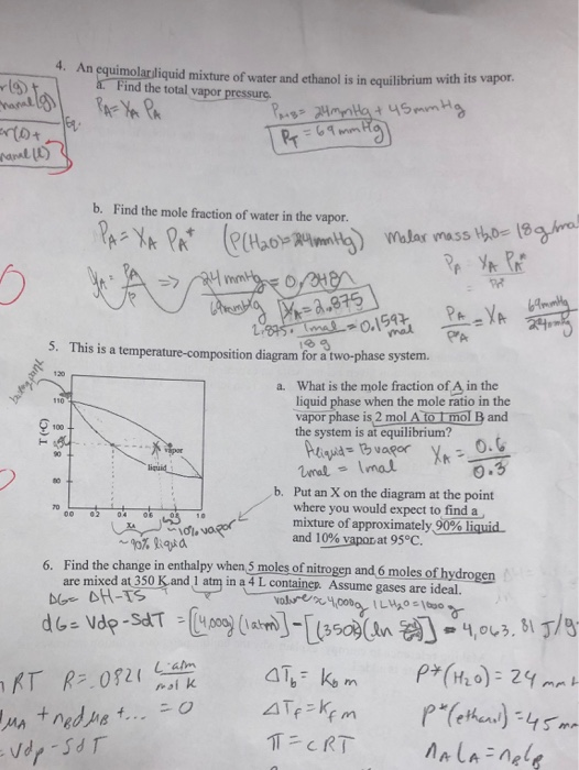Solved 4. An equimolar liquid mixture of water and ethanol | Chegg.com