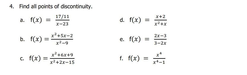 Solved 4. Find all points of discontinuity. a. | Chegg.com
