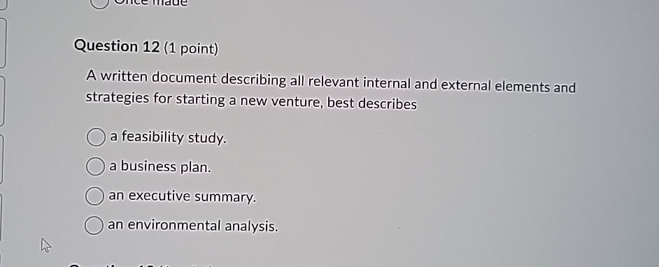 Solved Question 12 (1 ﻿point)A written document describing | Chegg.com