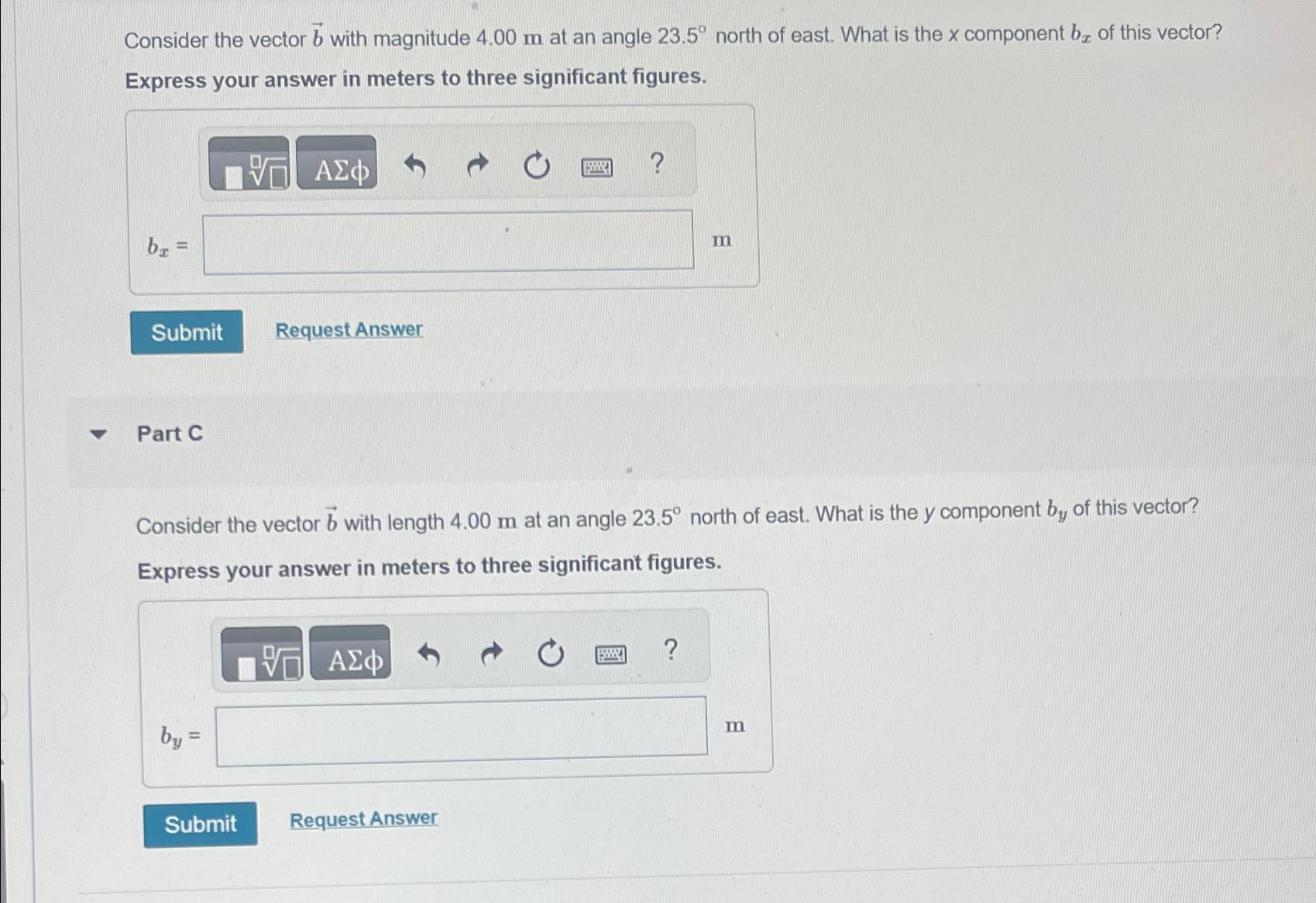 Solved Consider the vector vec(b) with magnitude 4.00m at an | Chegg.com