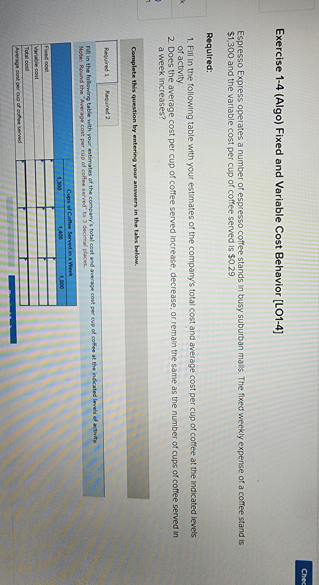 Solved Exercise 1 4 Algo fixed And Variable Cost Behavior 8830