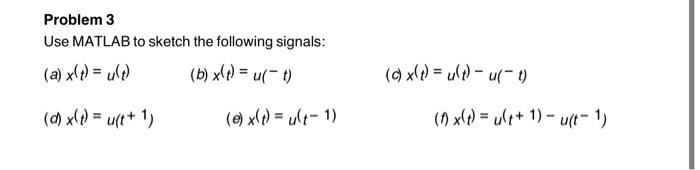 Solved Problem 3 Use MATLAB to sketch the following signals: | Chegg.com