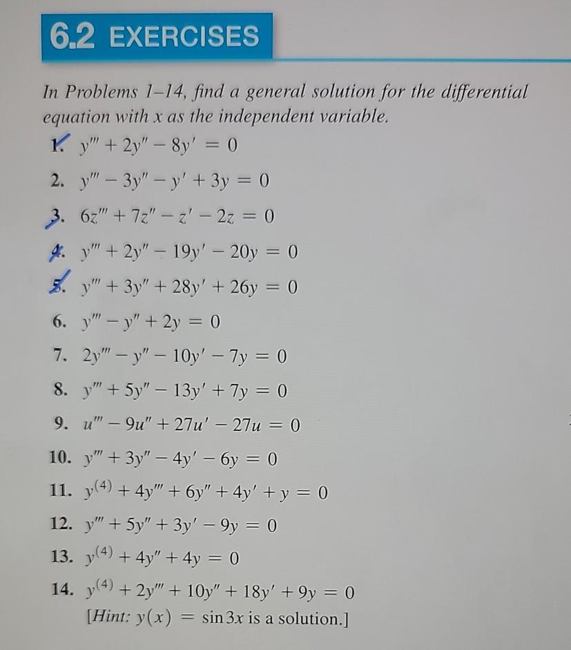 Solved 6.2 EXERCISES - In Problems 1-14, find a general | Chegg.com