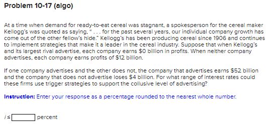 Solved Problem 10-17 (algo)At a time when demand for | Chegg.com