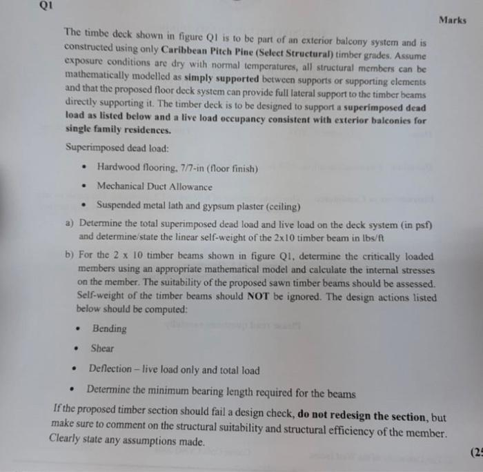 Solved Q1 The timbe deck shown in figure Q1 is to be part of | Chegg.com