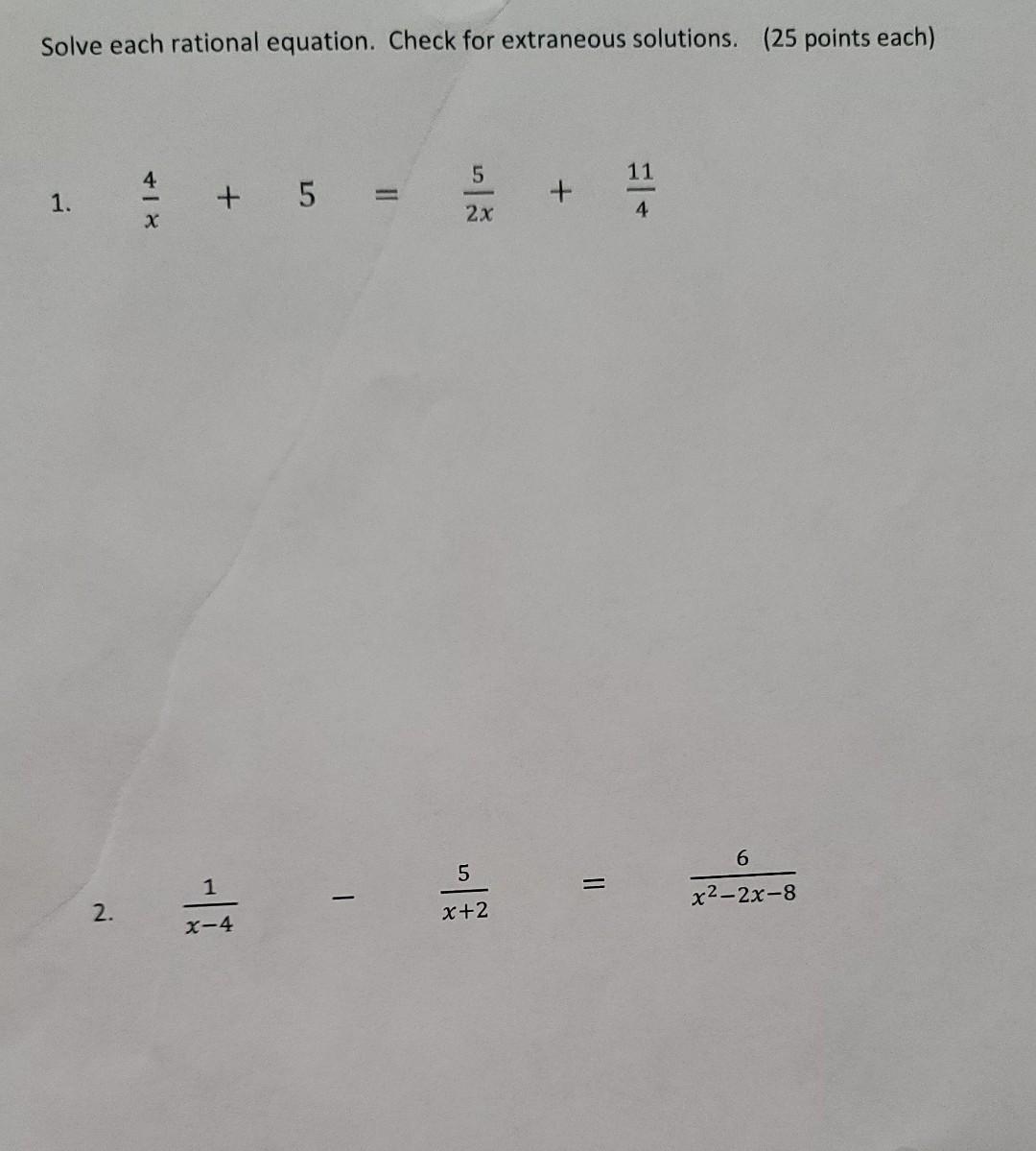 Solved Solve each rational equation. Check for extraneous | Chegg.com
