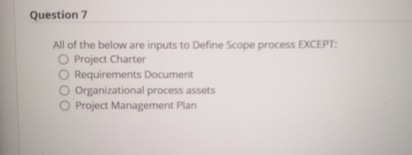 Solved Question 7All of the below are inputs to Define Scope | Chegg.com
