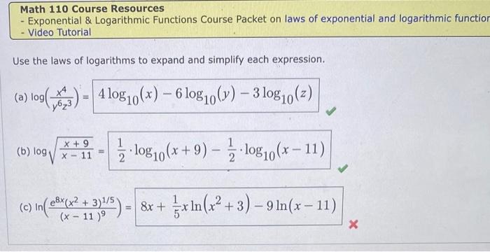 Solved Math 110 Course Resources - Exponential \& | Chegg.com