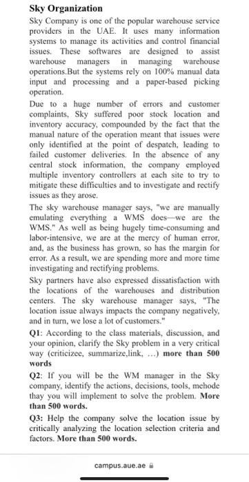 Solved Sky Organization Sky Company is one of the popular | Chegg.com