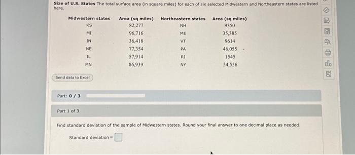 Solved Size of U.S. States The total surface area (in square | Chegg.com