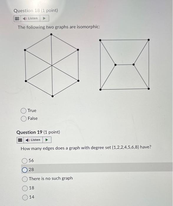 Solved The following two graphs are isomorphic: True False | Chegg.com