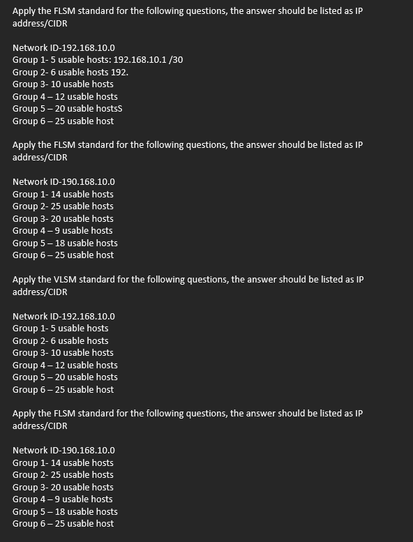Solved Apply the FLSM standard for the following questions, | Chegg.com