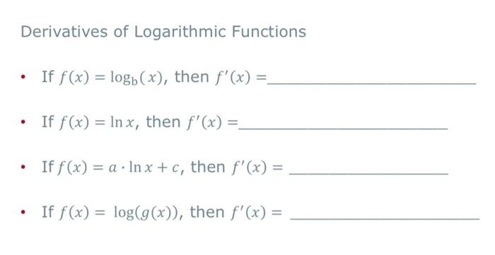Derivatives of Logarithmic Functions If f(x)=logb(x), | Chegg.com