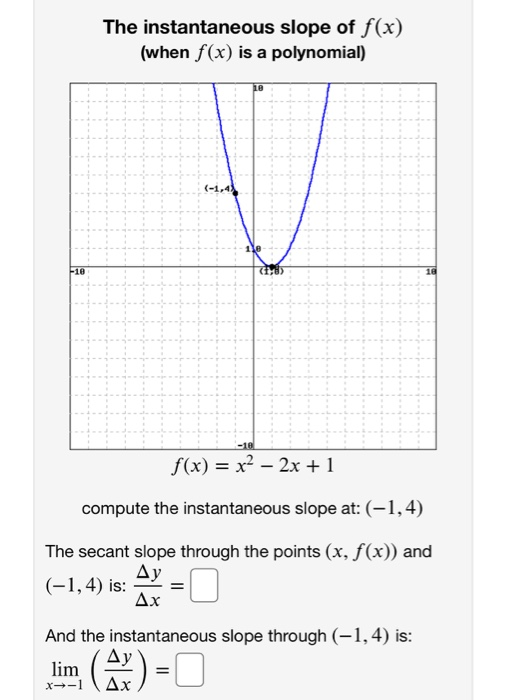 Solved The instantaneous slope of f(x) (when f(x) is a | Chegg.com