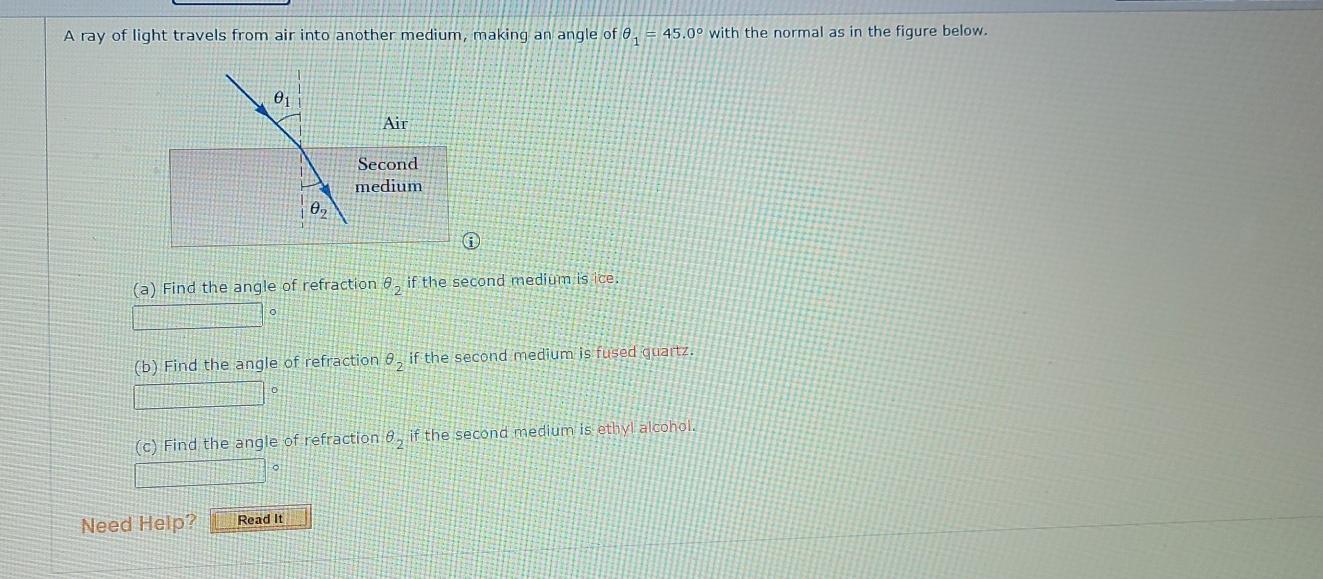 Solved A ray of light travels from air into another medium, | Chegg.com
