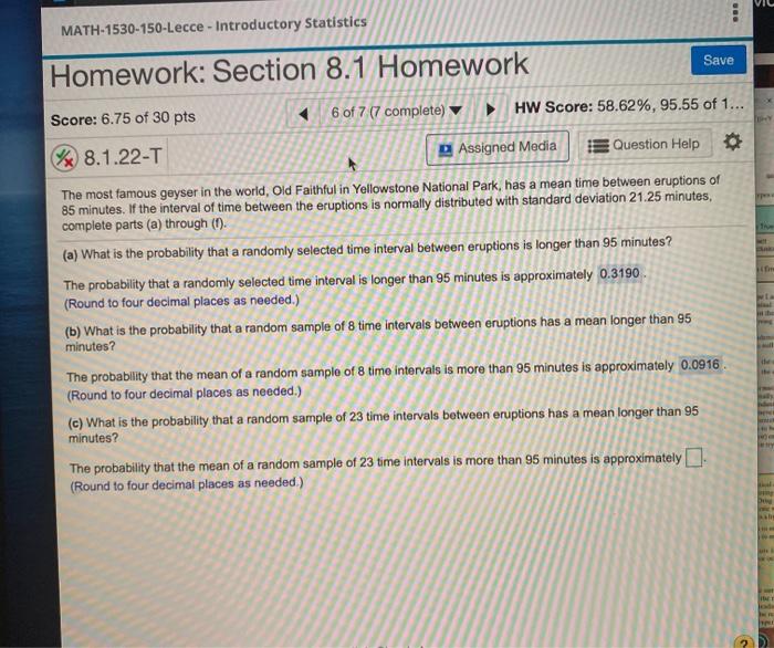 Solved MATH-1530-150-Lecce - Introductory Statistics Save | Chegg.com