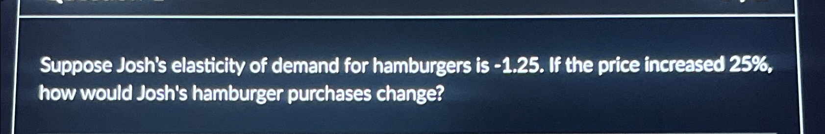Solved Suppose Josh's elasticity of demand for hamburgers is | Chegg.com