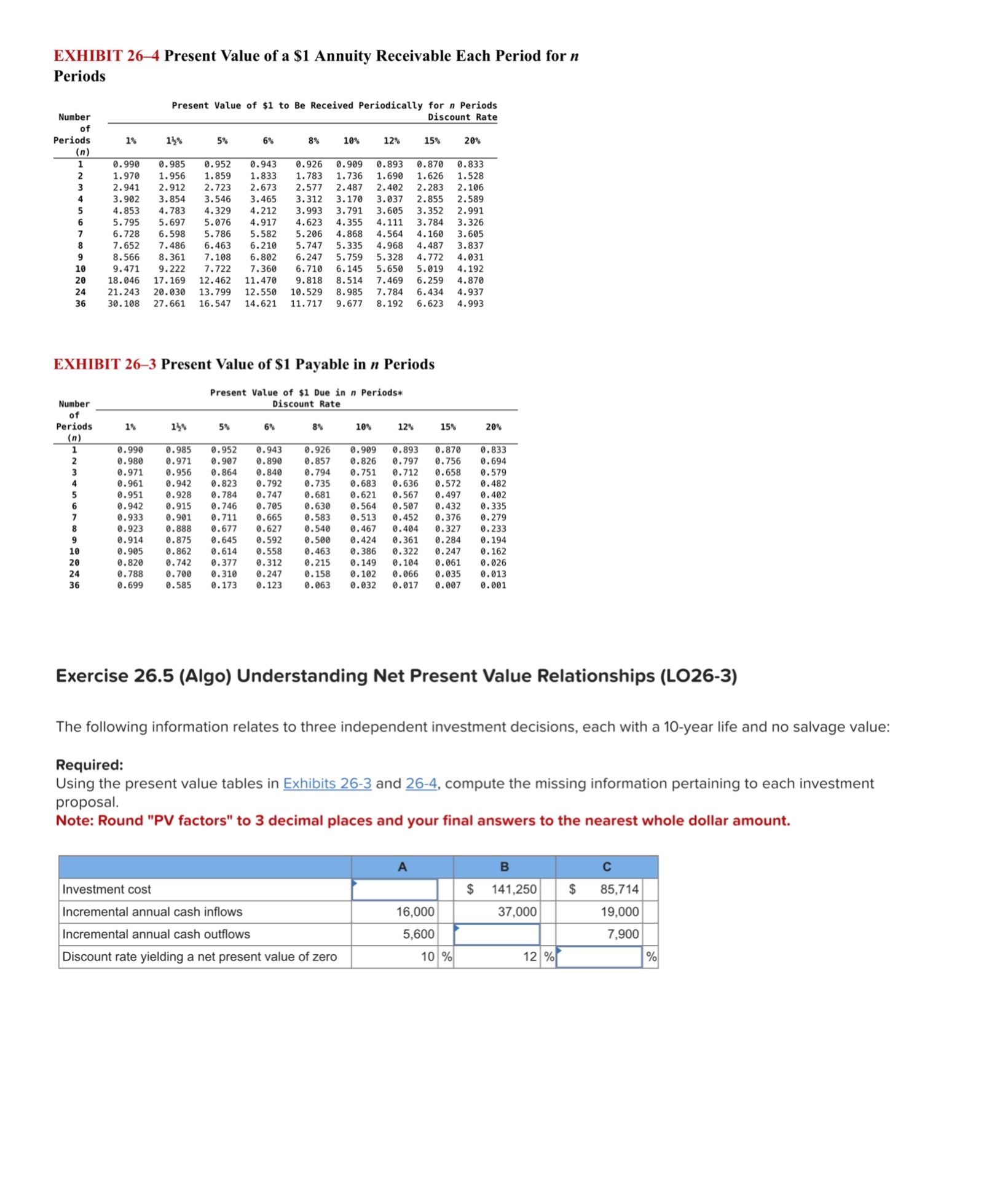 Solved Using the tables in Exhibits 26-3 ﻿and 26-4, | Chegg.com