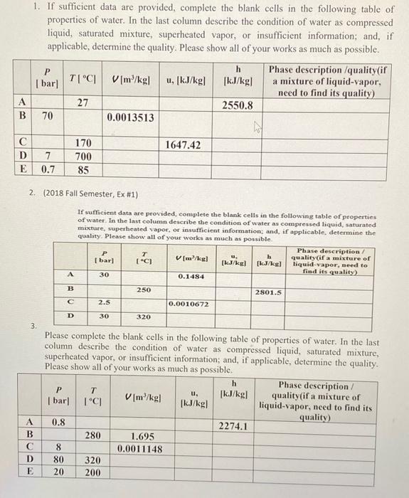 Solved 1. If sufficient data are provided, complete the | Chegg.com