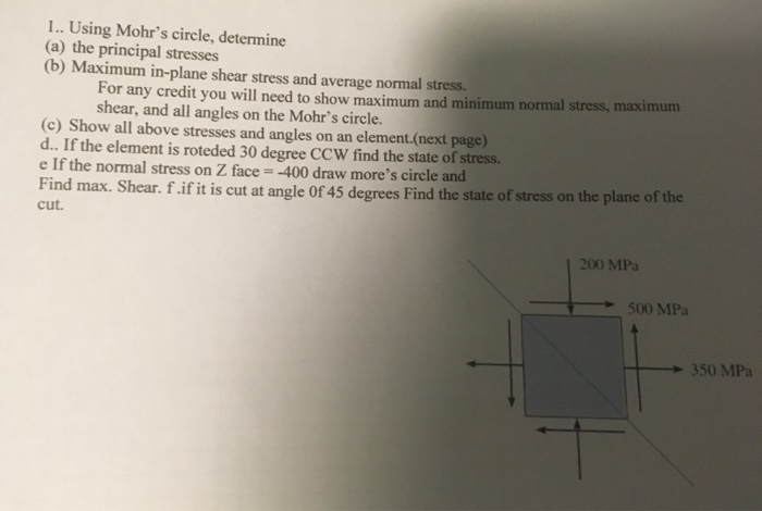 Solved 1.. Using Mohr's circle, determine (a) the principal | Chegg.com