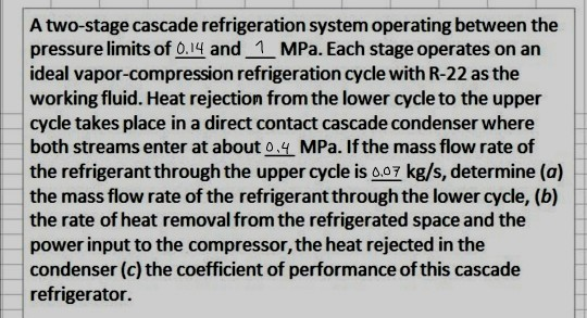 Solved A two-stage cascade refrigeration system operating | Chegg.com