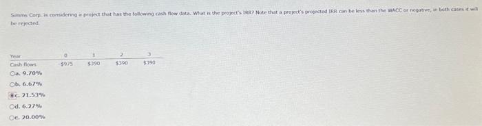 Solved be rejected 1. 9.70% 3. 6,67Yu =21.53% 4. 6.27% | Chegg.com