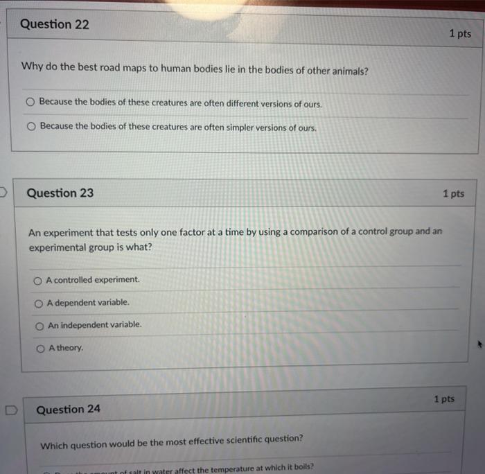 Solved Question 22 1 pts Why do the best road maps to human | Chegg.com