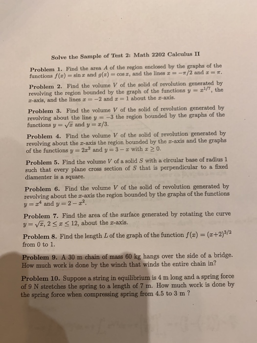 Solved Solve the Sample of Test 2: Math 2202 Calculus II | Chegg.com