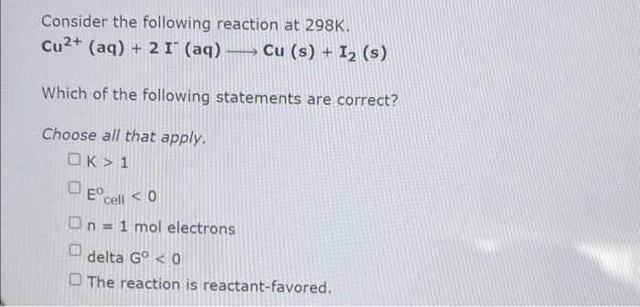 Solved Consider the following reaction at 298 K. | Chegg.com