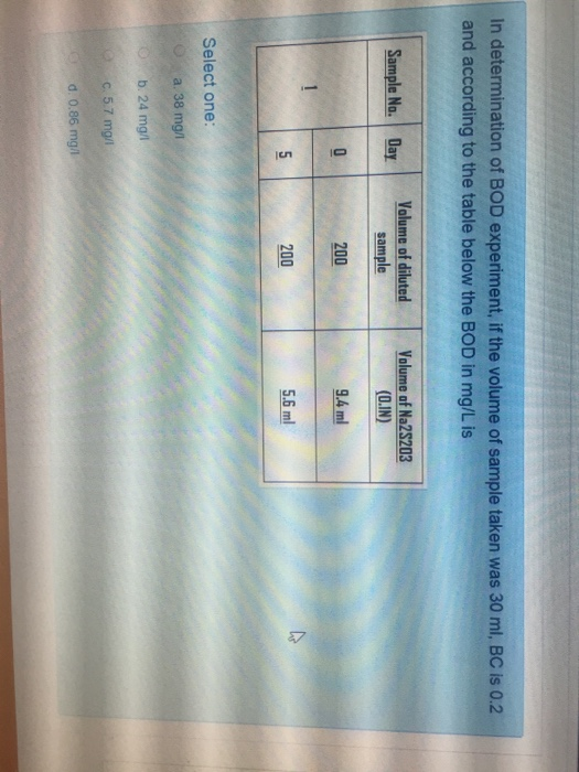 Solved in determination of BOD experiment, if the volume of | Chegg.com