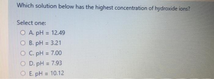 Solved Which solution below has the highest concentration of | Chegg.com