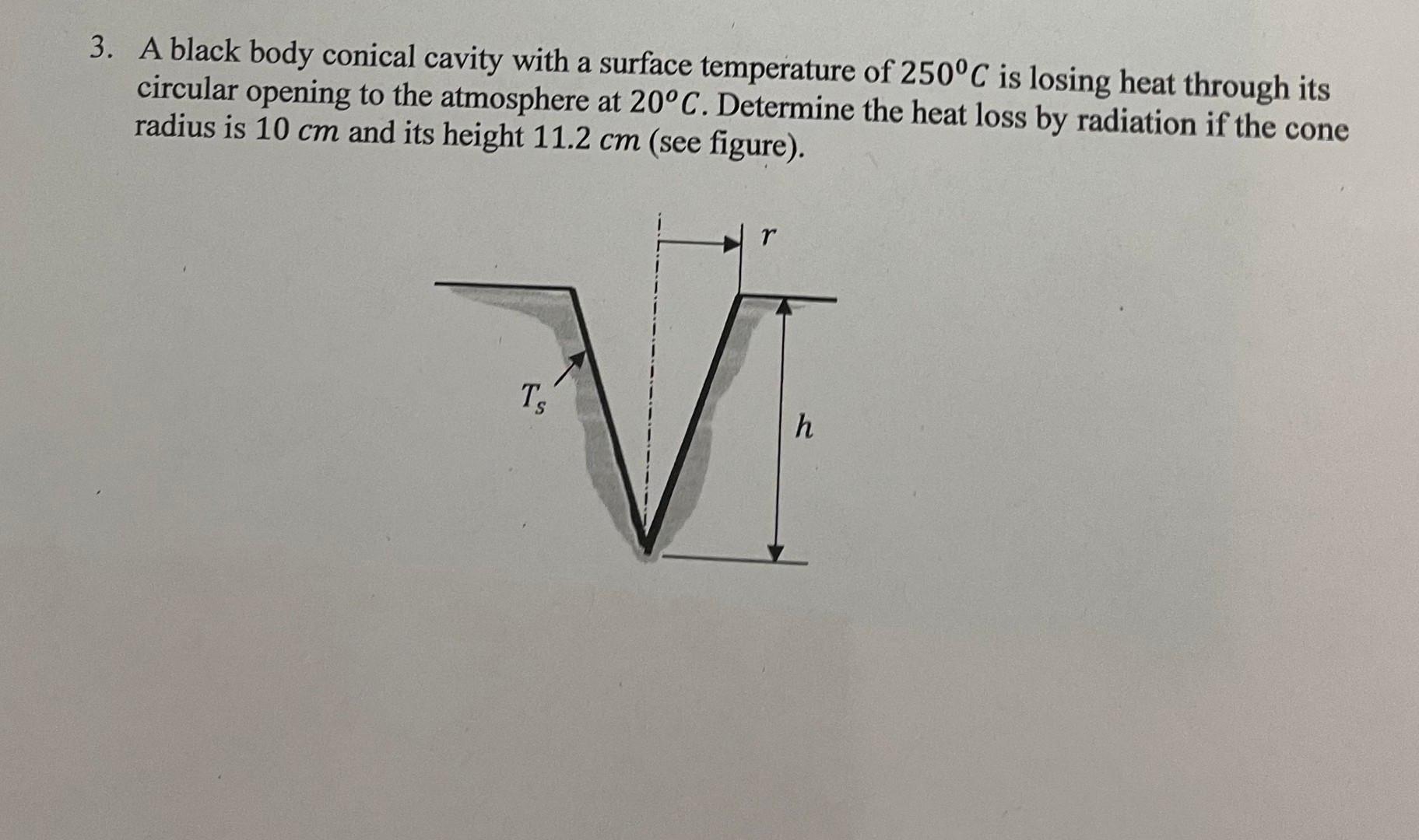 Solved 3. A black body conical cavity with a surface | Chegg.com