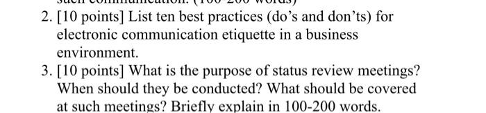 Solved 2. [10 points] List ten best practices (do's and | Chegg.com