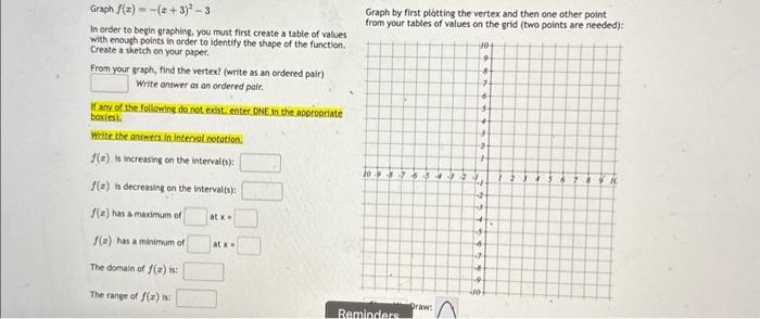 Solved Graph f(x)=−(x+3)2−3 Graph by first plöting the | Chegg.com
