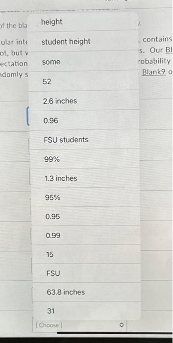 Solved (62.5.65.1) inches is a 96% confidence interval for | Chegg.com