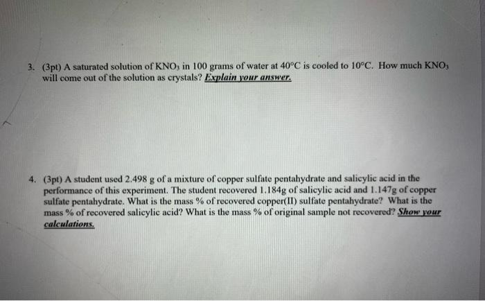 Solved 3. (3pt) A saturated solution of KNO3 in 100 grams of | Chegg.com