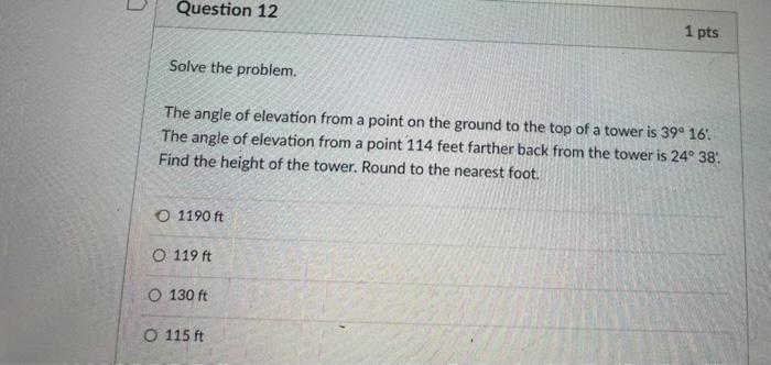 Solved Solve the problem. The angle of elevation from a | Chegg.com