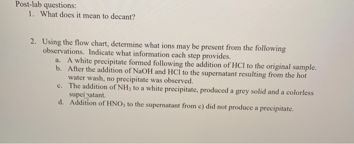 Solved Post-lab questions: 1. What does it mean to decant? | Chegg.com