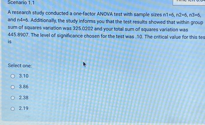 Solved Scenario 1.1 A research study conducted a one-factor | Chegg.com