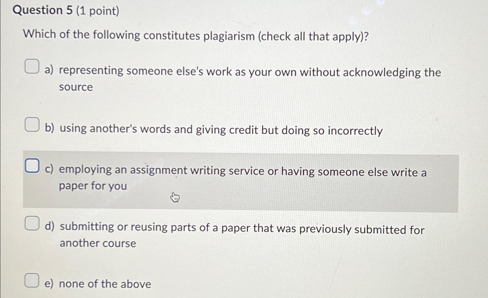 Solved Question 5 (1 ﻿point)Which of the following | Chegg.com
