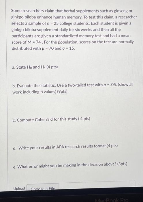 Solved Some researchers claim that herbal supplements such | Chegg.com