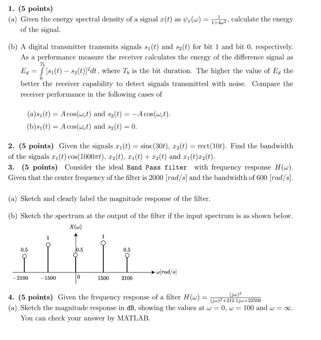Solved (a) Given the energy spectral density of a signal | Chegg.com