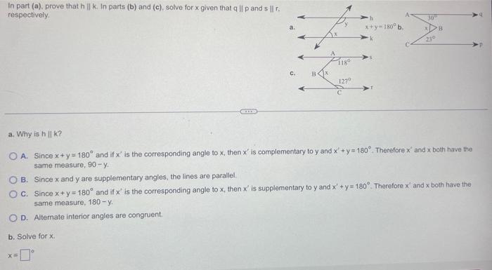 Solved In part (a), prove that h∥k. In parts (b) and (c), | Chegg.com