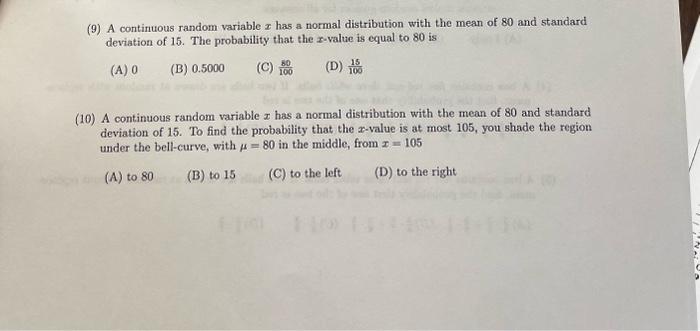 Solved (9) A continuous random variable x has a normal | Chegg.com
