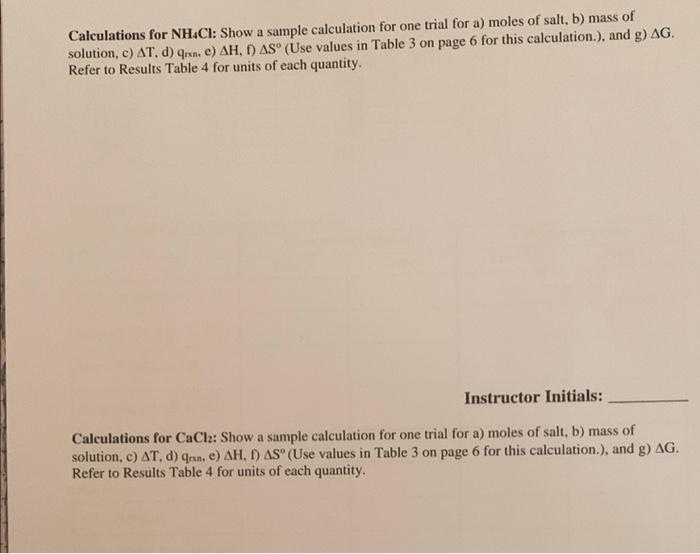 Solved Calcium Chloride Data and Calculations Table 1: Mass, | Chegg.com